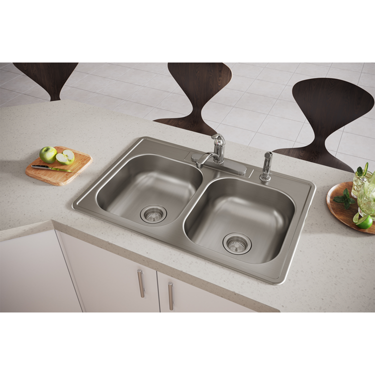 Dayton Stainless Steel 33" x 22" x 6-9/16", Equal Double Bowl Drop-in ...